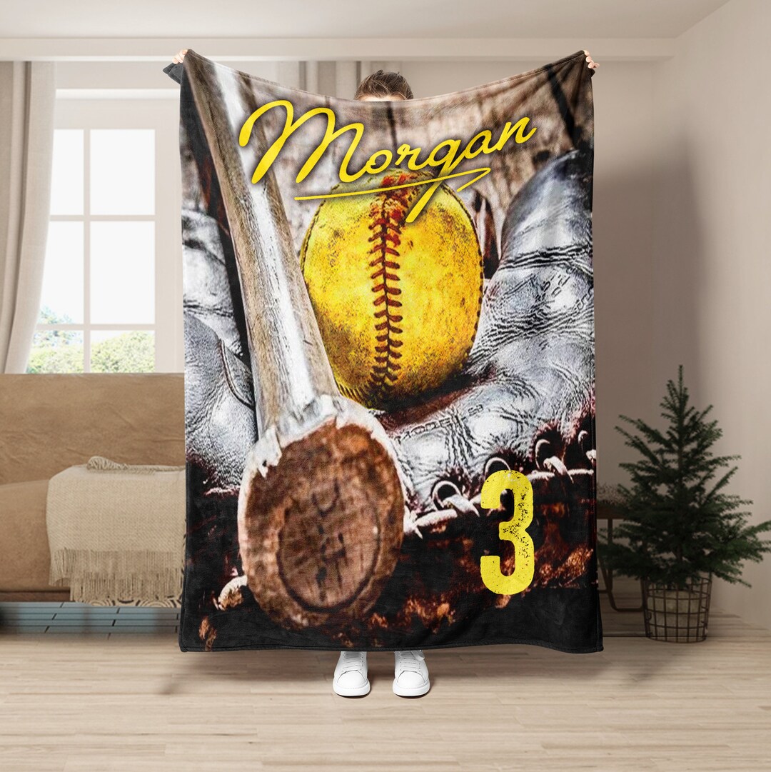 Personalized Softball Blanket Ball & Glove Soft Cozy Sherpa - Etsy