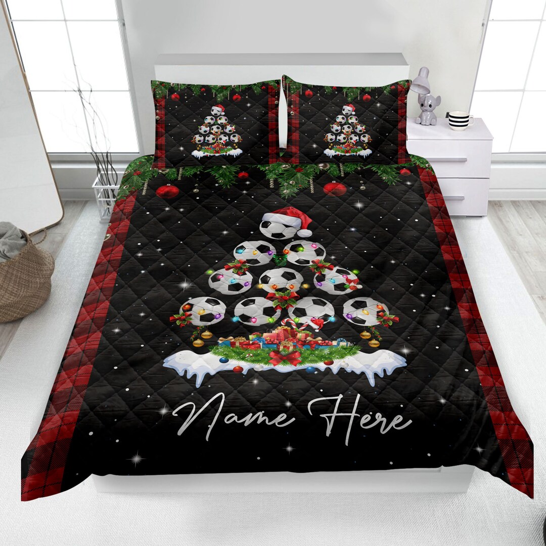 Personalized Soccer Quilt Set, Christmas Tree Soccer Quilt Blanket ...