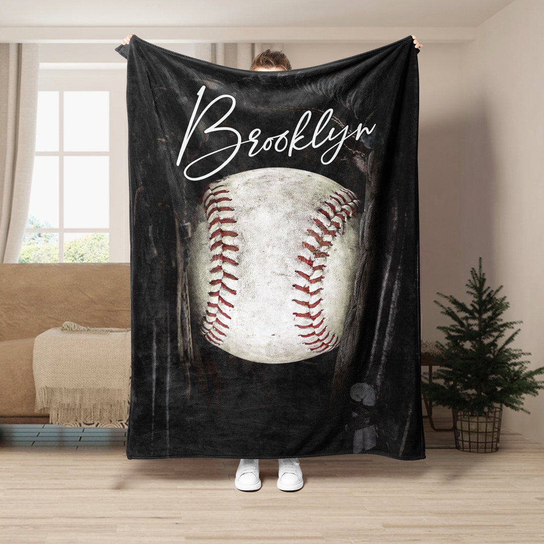 Personalized Baseball Blanket, Ball & Glove Blanket, Custom Name Soft ...