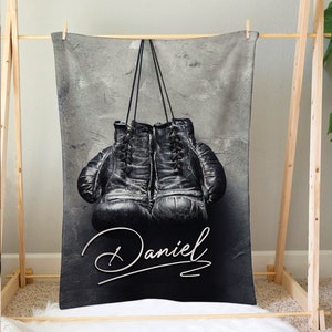 Personalized Boxing Blanket, Boxing Gloves Soft Cozy Sherpa Fleece ...