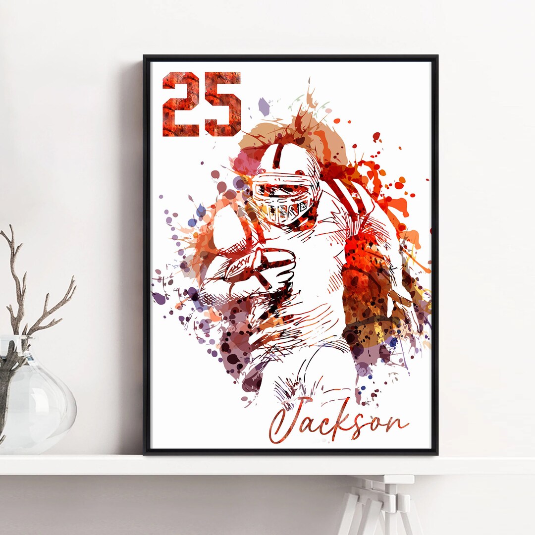 Personalized Football Poster/canvas, Player Watercolor Wall Art Print ...