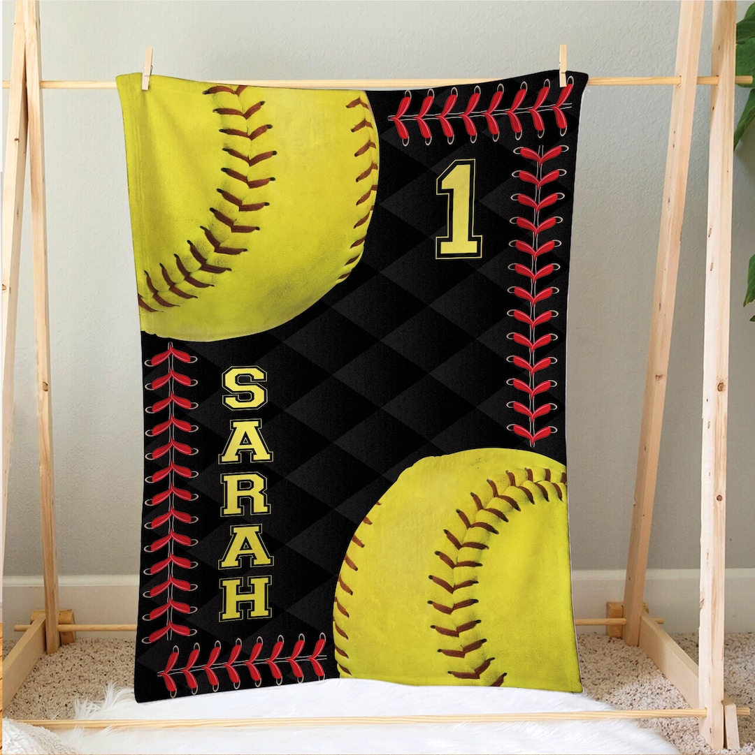 Personalized Softball Blanket, Softball Ball Soft Cozy Sherpa Fleece ...