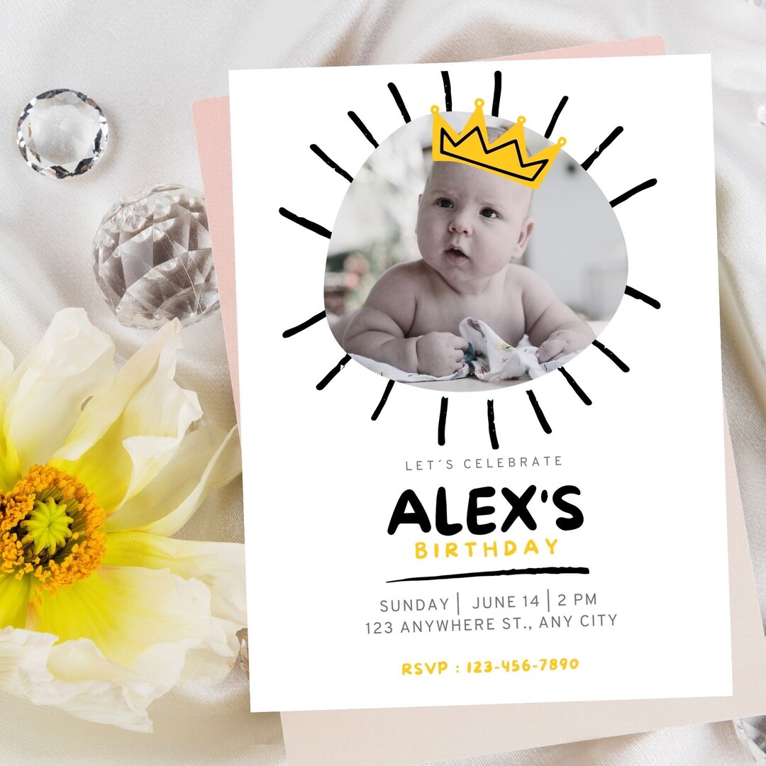 Minimal Modern Birthday Party Digital Invite, Simple Kids Birthday ...