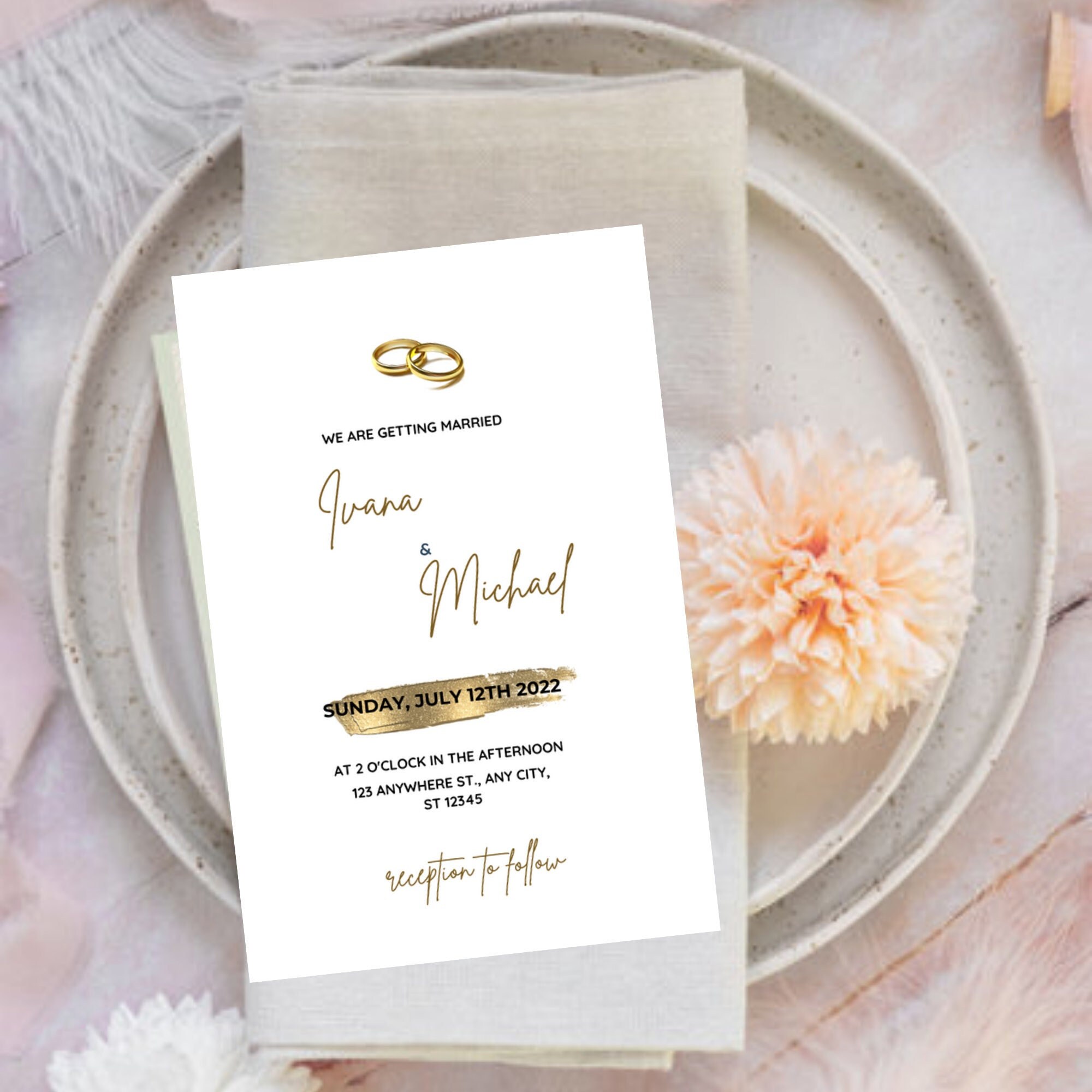 Gold Wedding Invitation Template, Monogram Wedding Invite, Gold Wedding ...