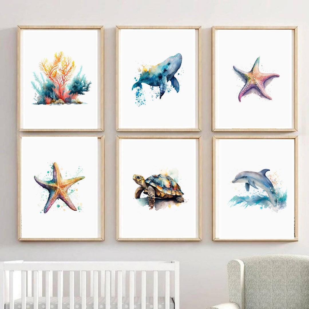 Set of 6 Prints, Under the Sea Prints, Nautical Sea Animal Posters, Boy ...