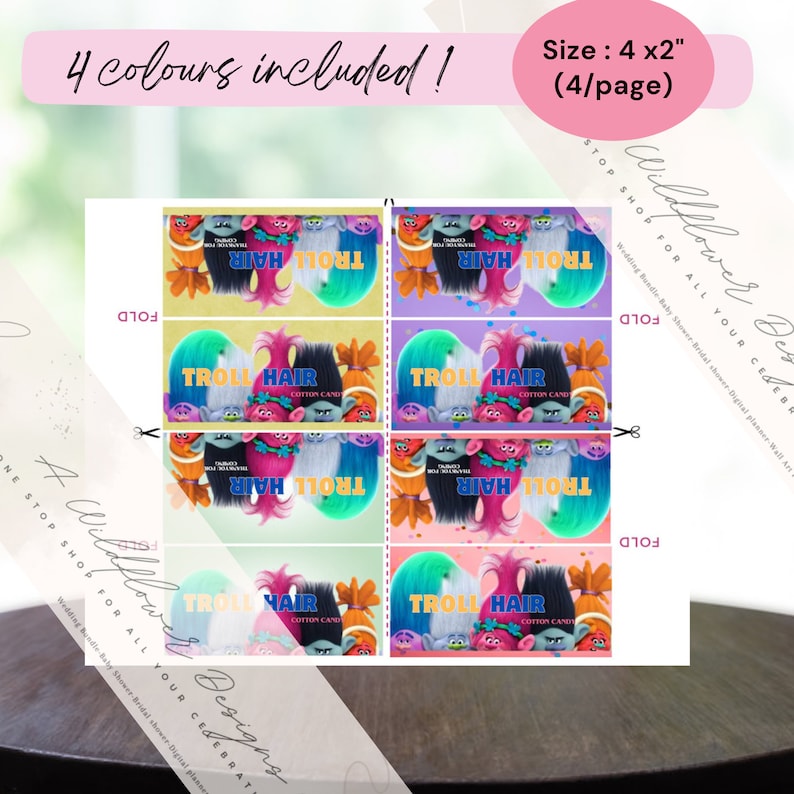 Trolls Birthday Party Favors, Trolls Cotton Candy Label, Treat Bag ...