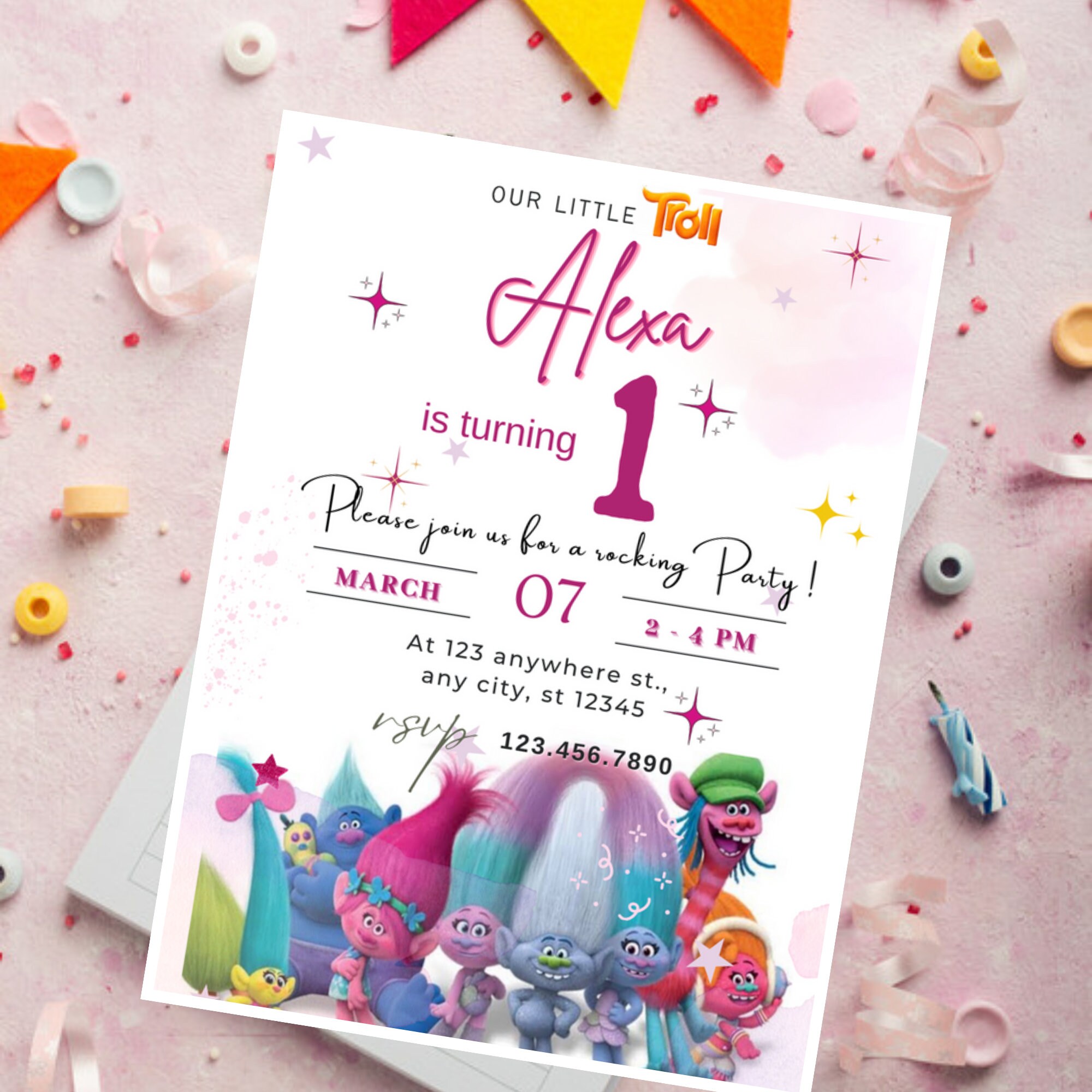 Trolls Invitation, Trolls Kids Birthday Party Invite, Princess Poppy ...