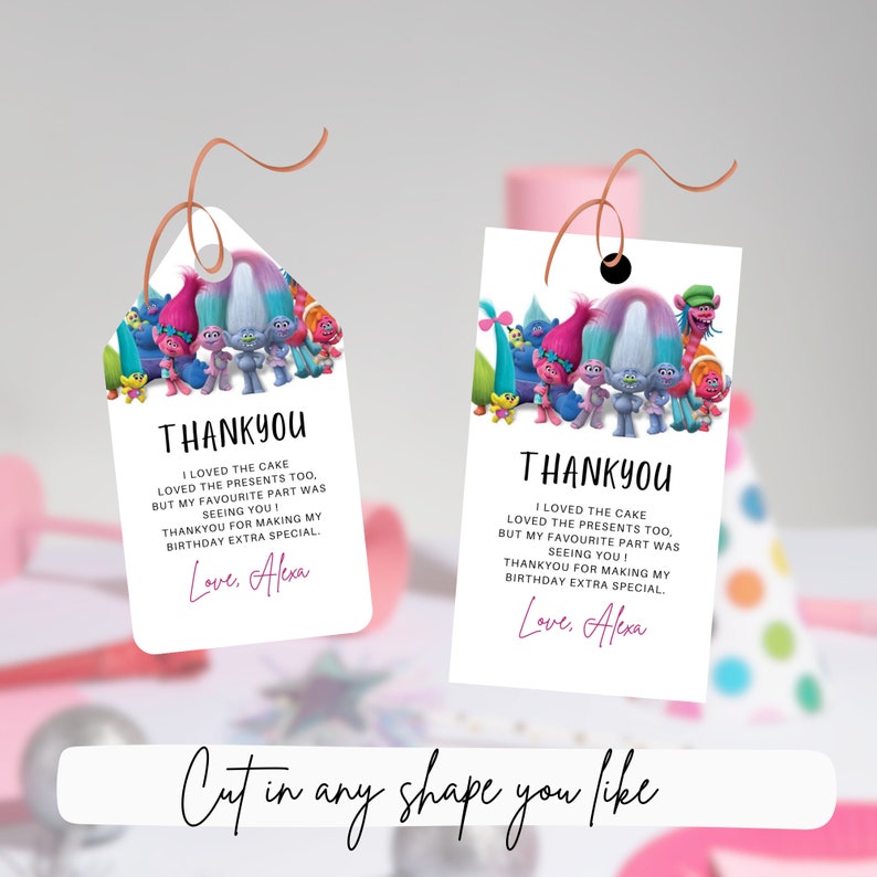 Trolls Birthday Thank You Tags Party Favor Trolls Birthday, Princess ...