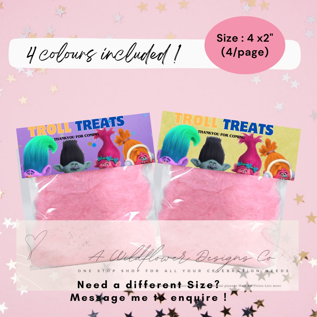 Trolls Birthday Party Favors, Trolls Treats Label, Treat Bag Toppers ...