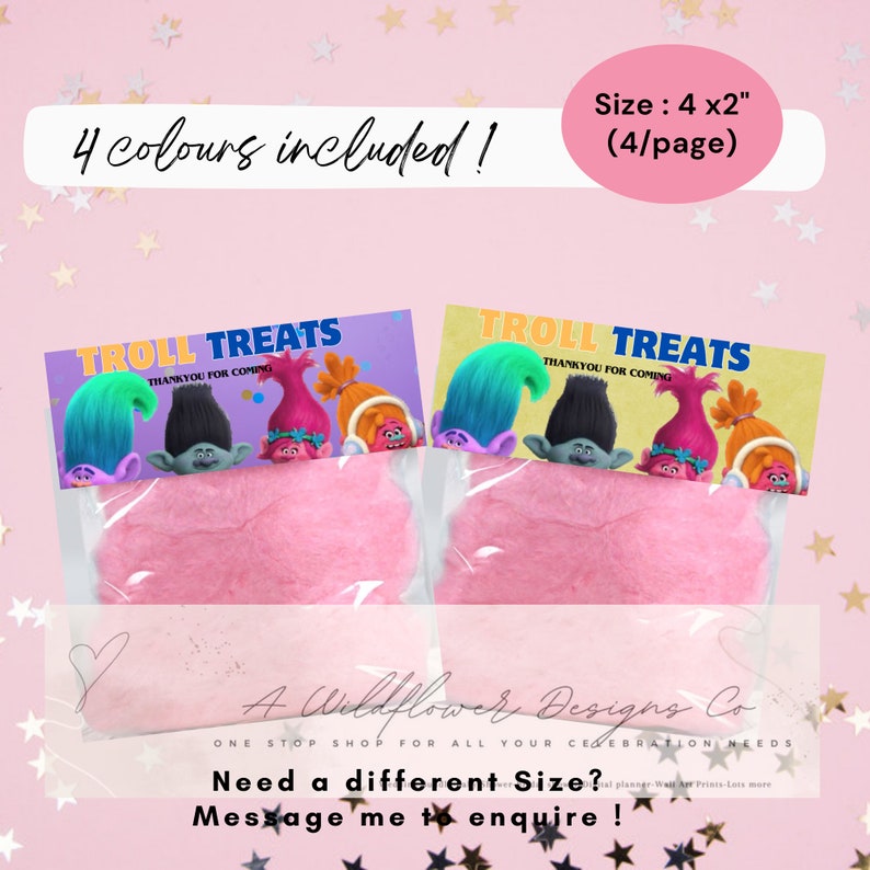 Trolls Birthday Party Favors, Trolls Treats Label, Treat Bag Toppers ...