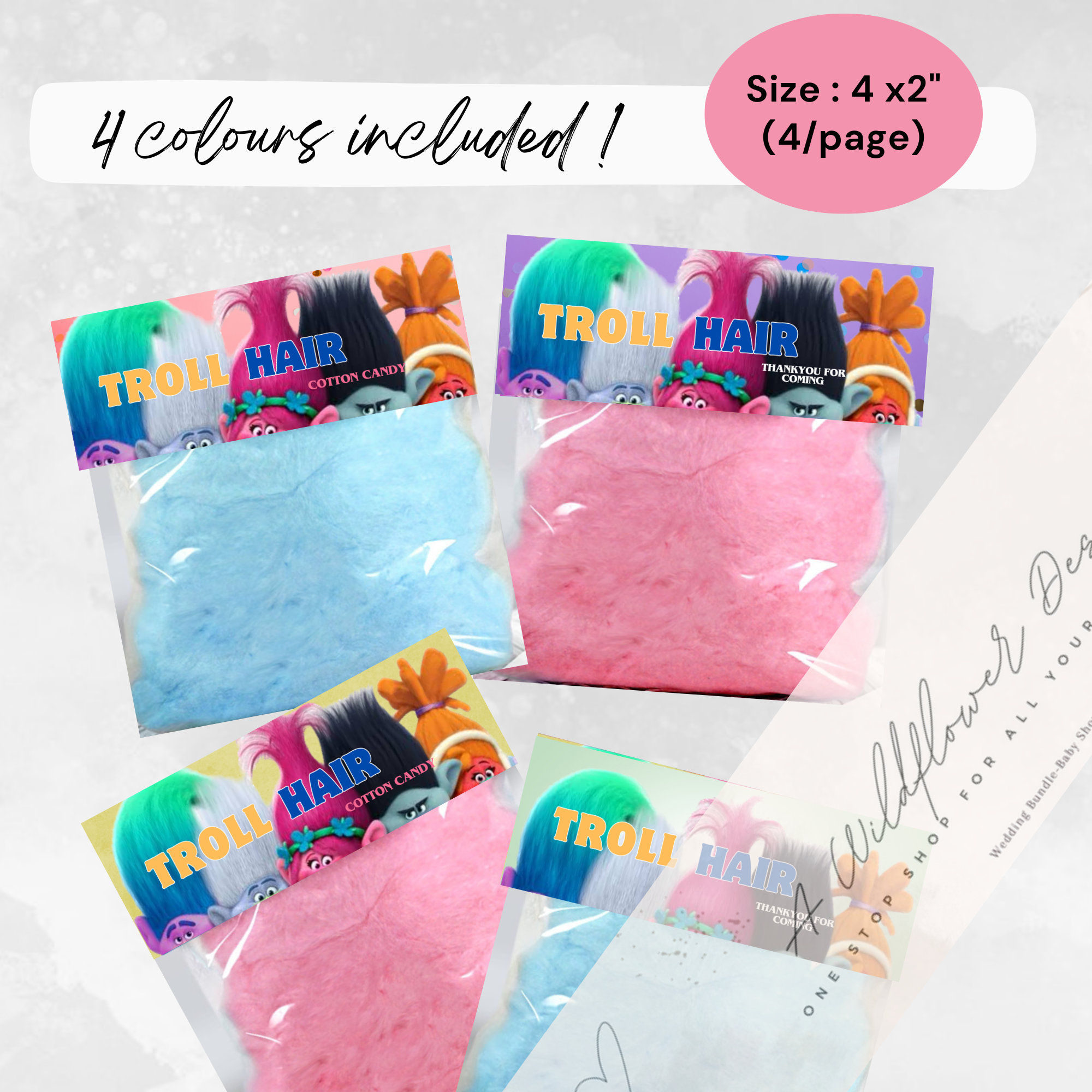 Trolls Birthday Party Favors, Trolls Cotton Candy Label, Treat Bag ...