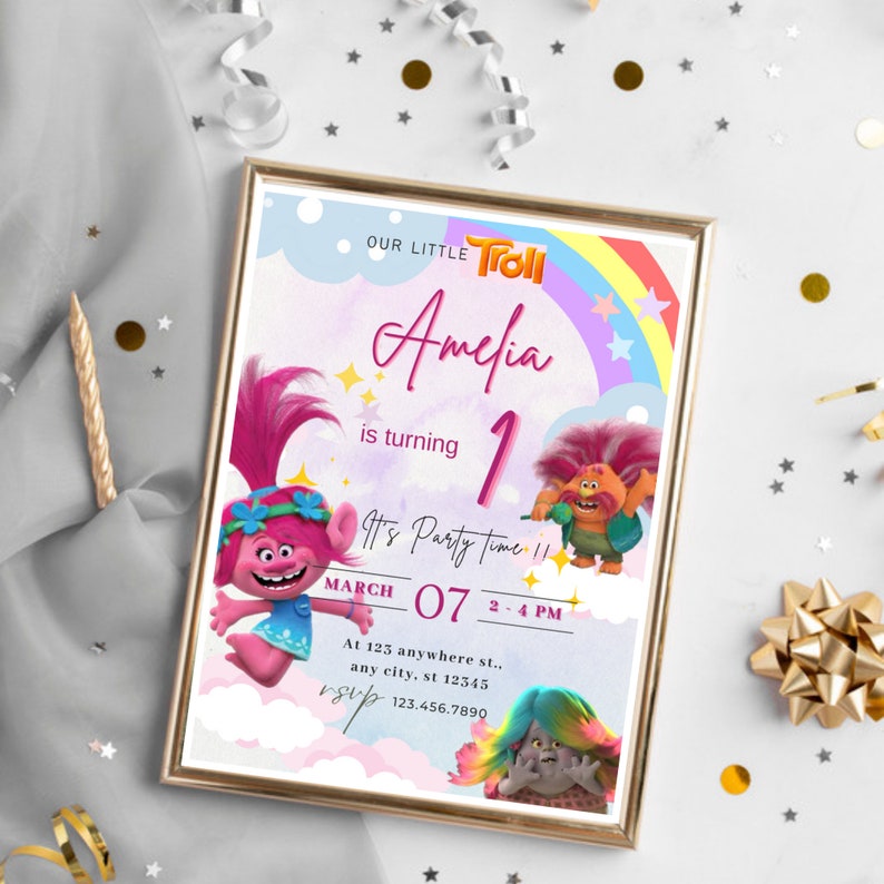 Trolls Invitation, Kids Birthday Party Invite, Princess Poppy Invite ...