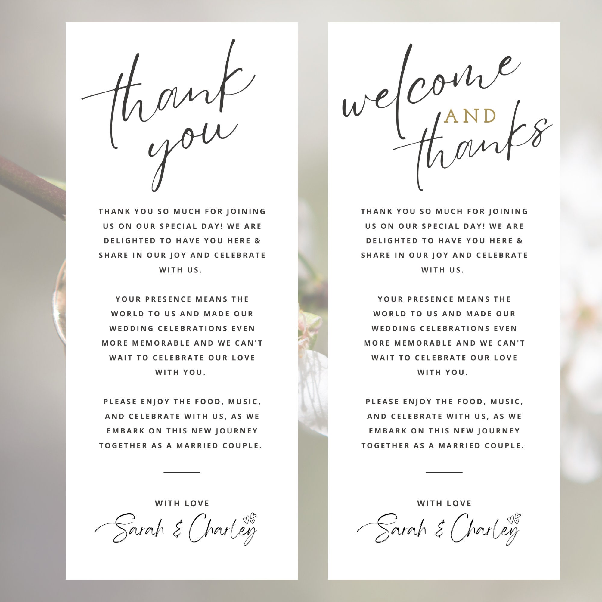 Minimalist Thank You Place Card Welcome Napkin Note - Etsy