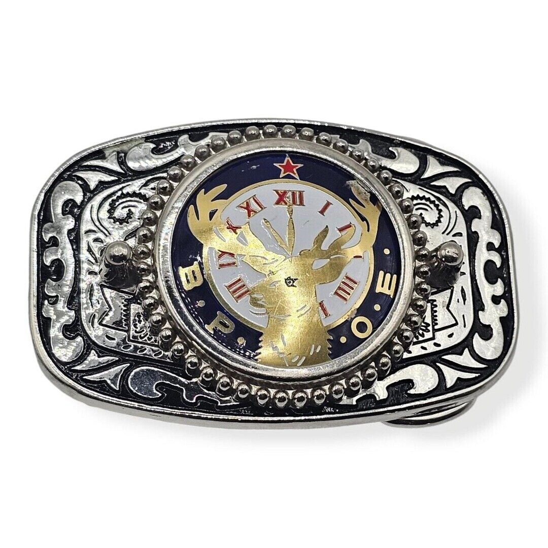 Vintage BPOE Benevolent & Protective Order of Elks Clock Belt Buckle ...