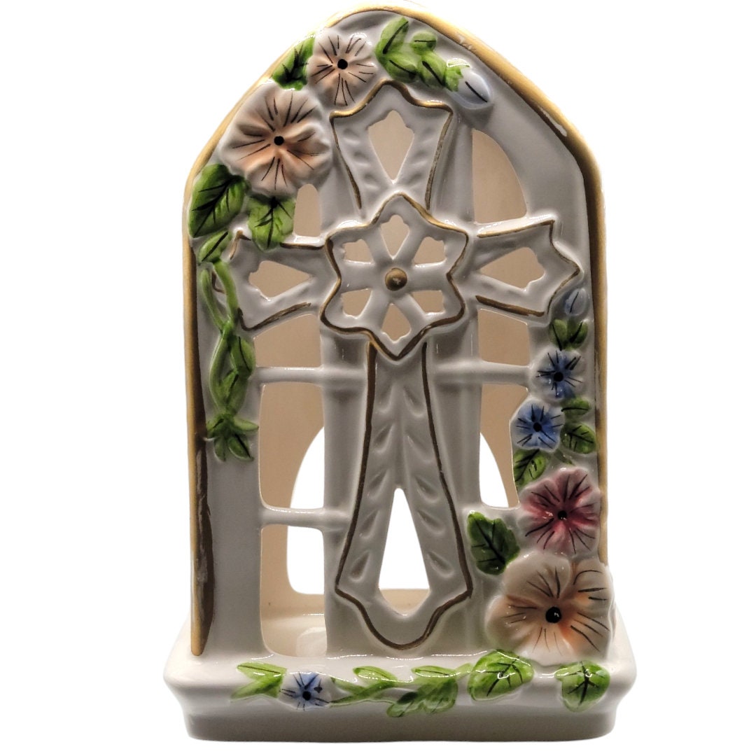 2018 Blue Sky Clayworks Porcelain Cross Flowers Tealight Holder - Etsy