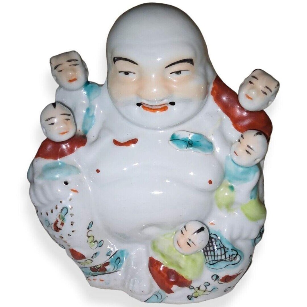 Vintage Chinese Porcelain Famille Rose Laughing Buddha / Hotei Figurine ...