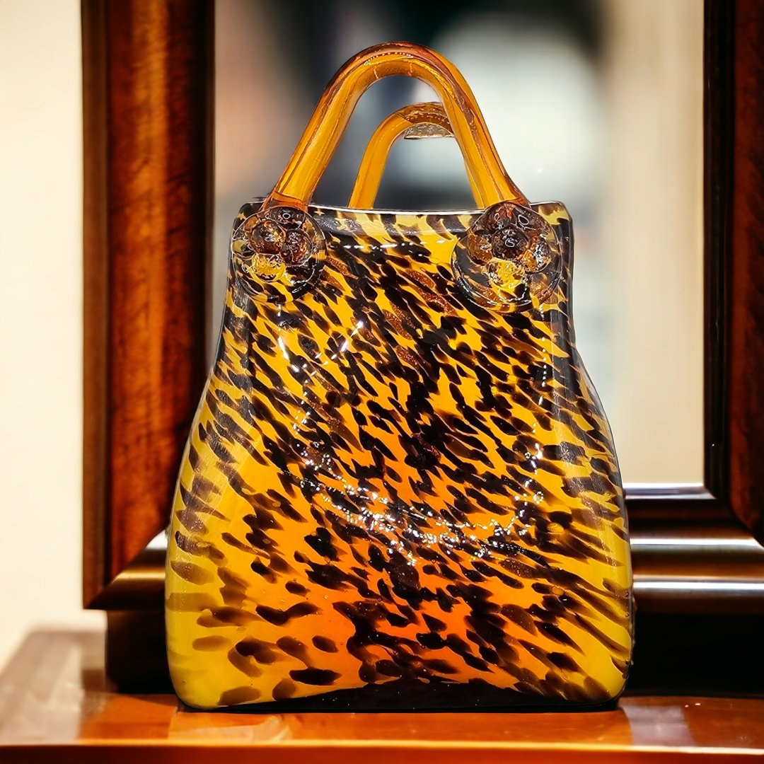 Hand Blown Art Glass Leopard Tortoise Purse Handbag Vase Figurine - Etsy