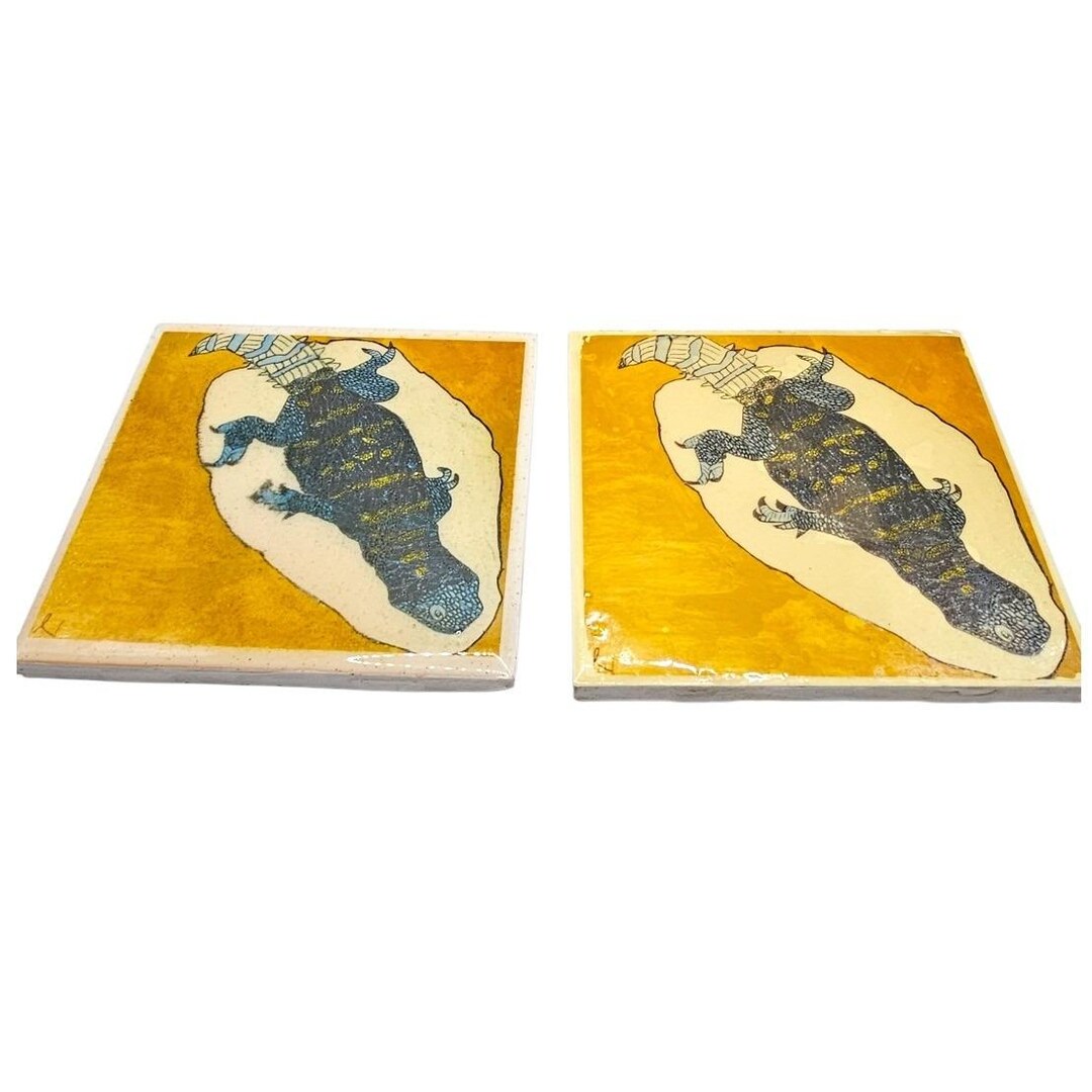 VTG Southwest Lizard Tiles by Hermosa Tile 4.25" Hand Decorated Ceramic ...