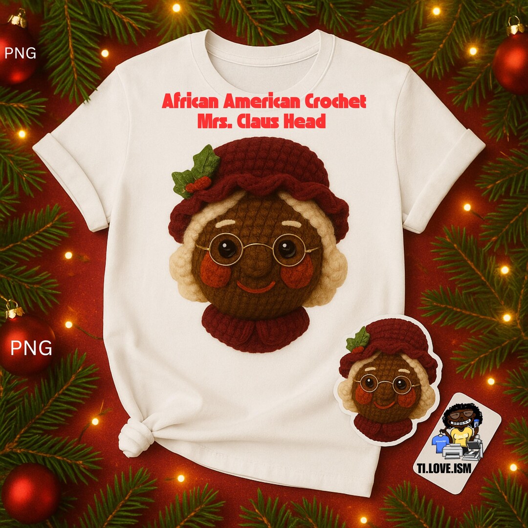 Crochet Mrs. Claus Head PNG | African American Christmas Clipart ...