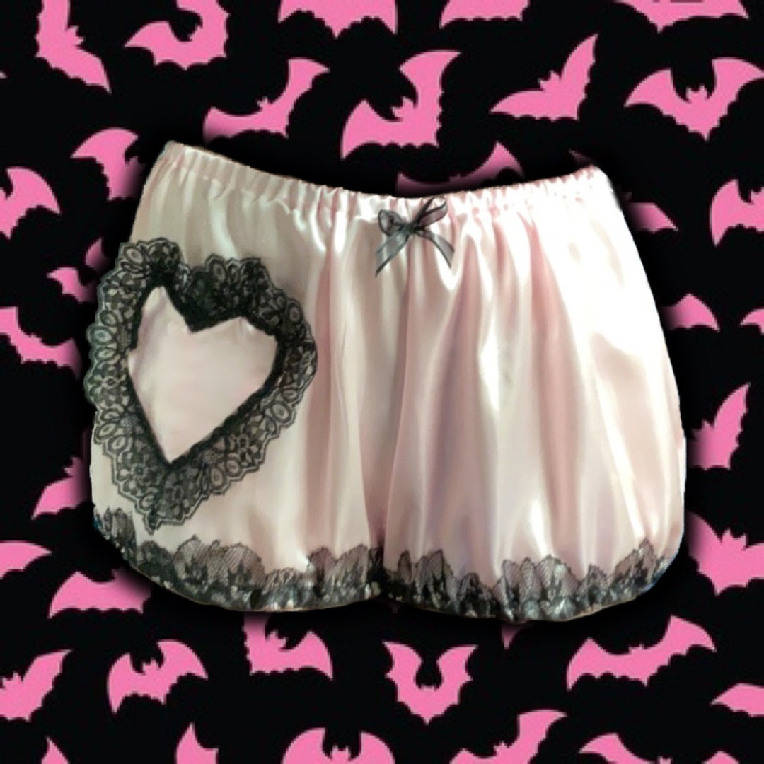 Handmade Pink Satin and Black Lace Bloomers/shorts With Hand Sewn Heart ...