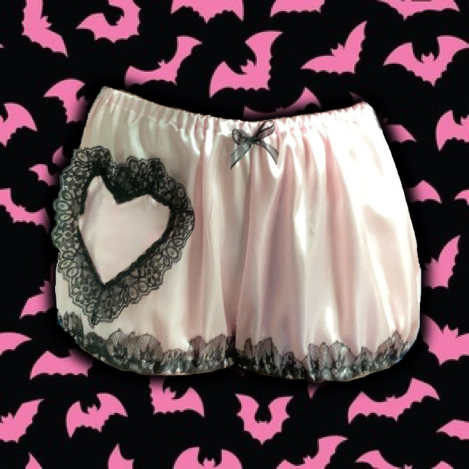Handmade Pink Satin and Black Lace Bloomers/shorts With Hand Sewn Heart ...