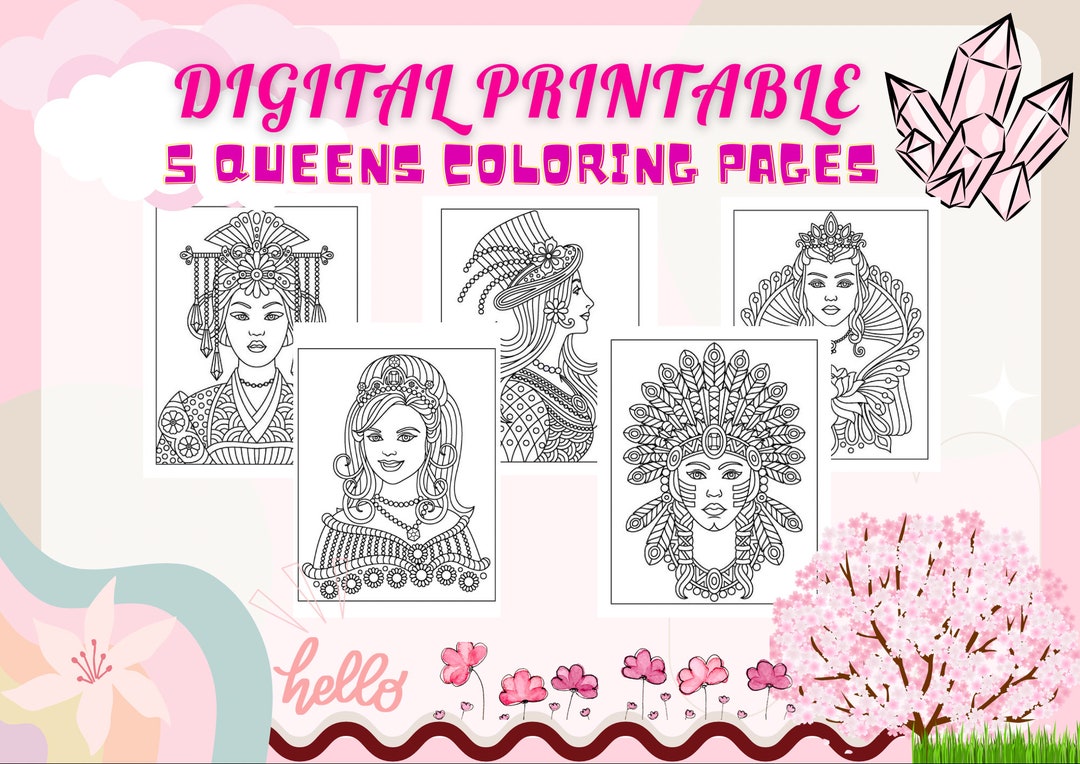5 Queens Coloring Pages - Etsy