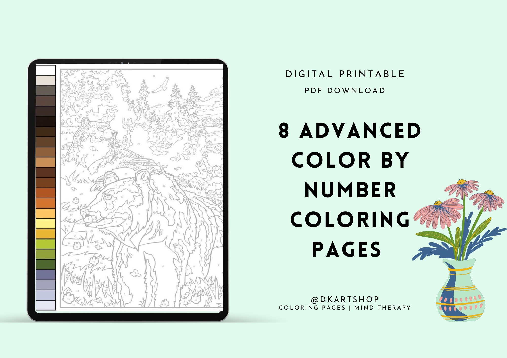 8 Advanced Color by Number | Coloring Pages | Color Therapy - Etsy