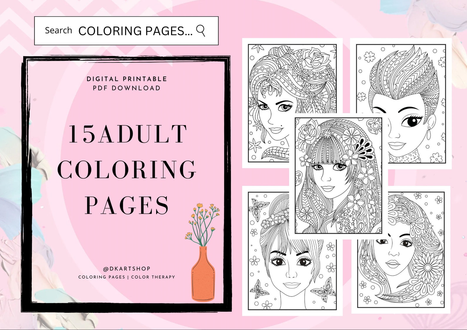 15 Adult Coloring Pages Faces Coloring Color Theraphy - Etsy