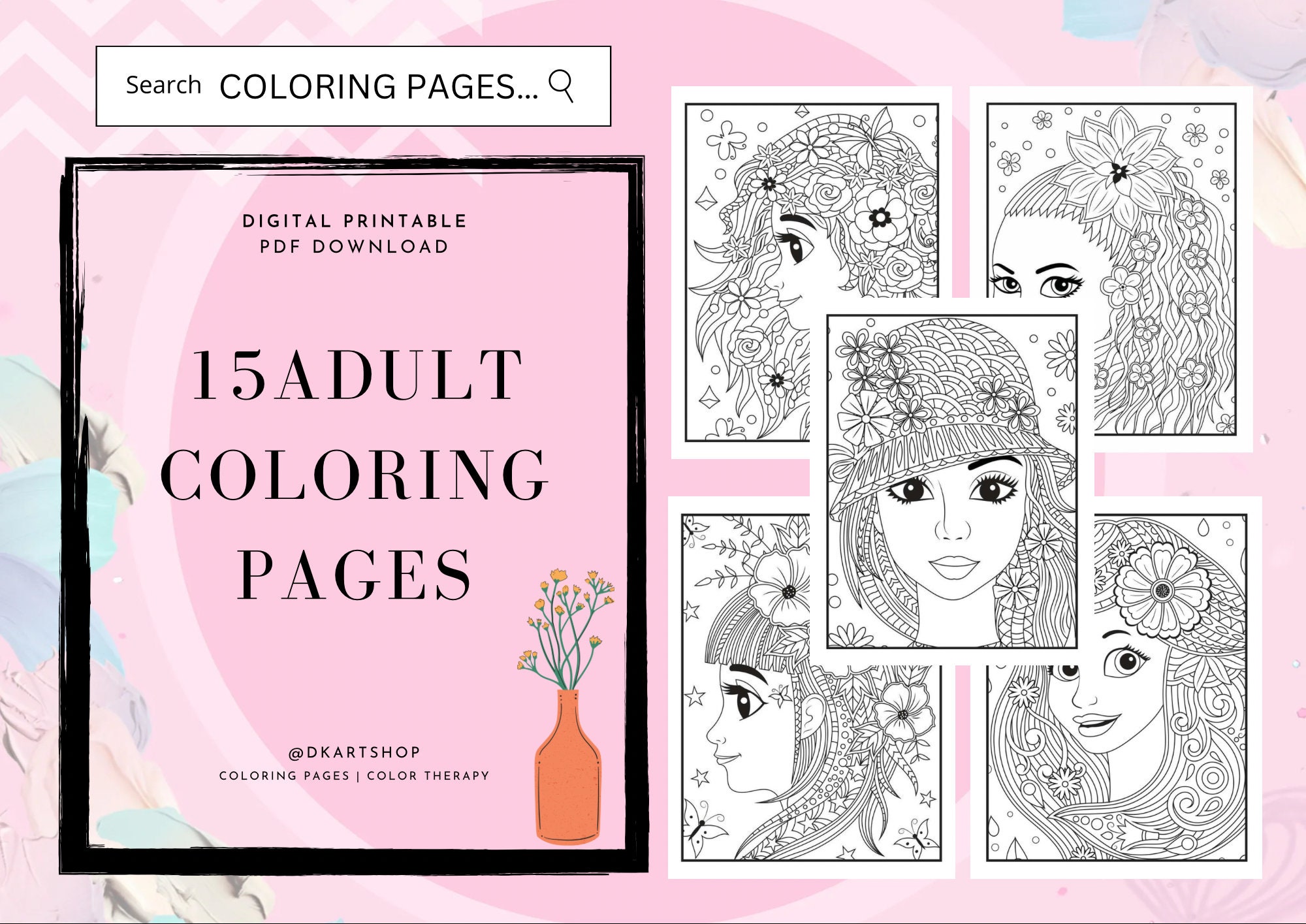 15 Adult Coloring Pages | Faces Coloring | Color Theraphy - Etsy