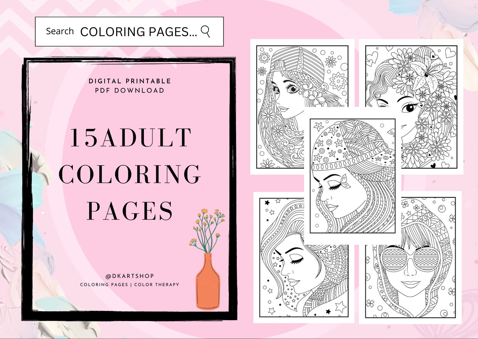15 Adult Coloring Pages Faces Coloring Color Theraphy - Etsy