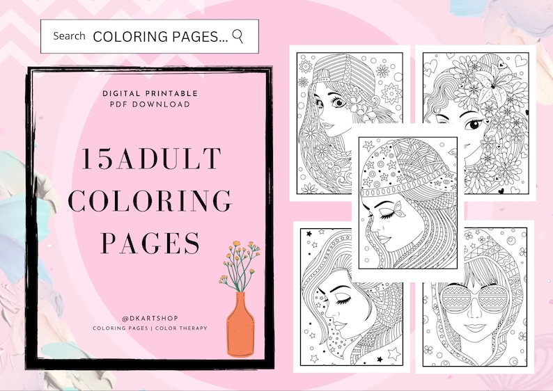 15 Adult Coloring Pages Faces Coloring Color Theraphy - Etsy