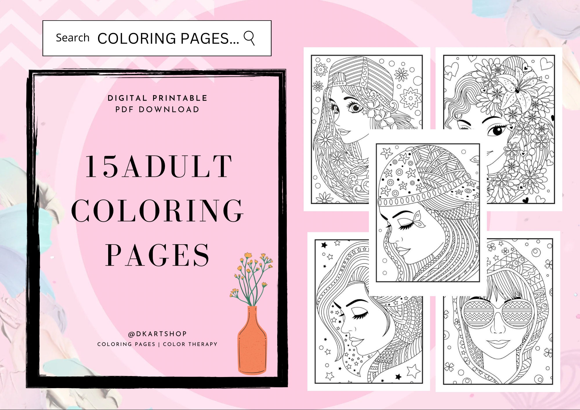 15 Adult Coloring Pages | Faces Coloring | Color Theraphy - Etsy