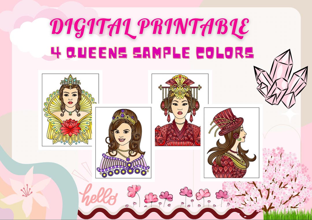4 Queens Coloring Pages With Sample Color Pages - Etsy