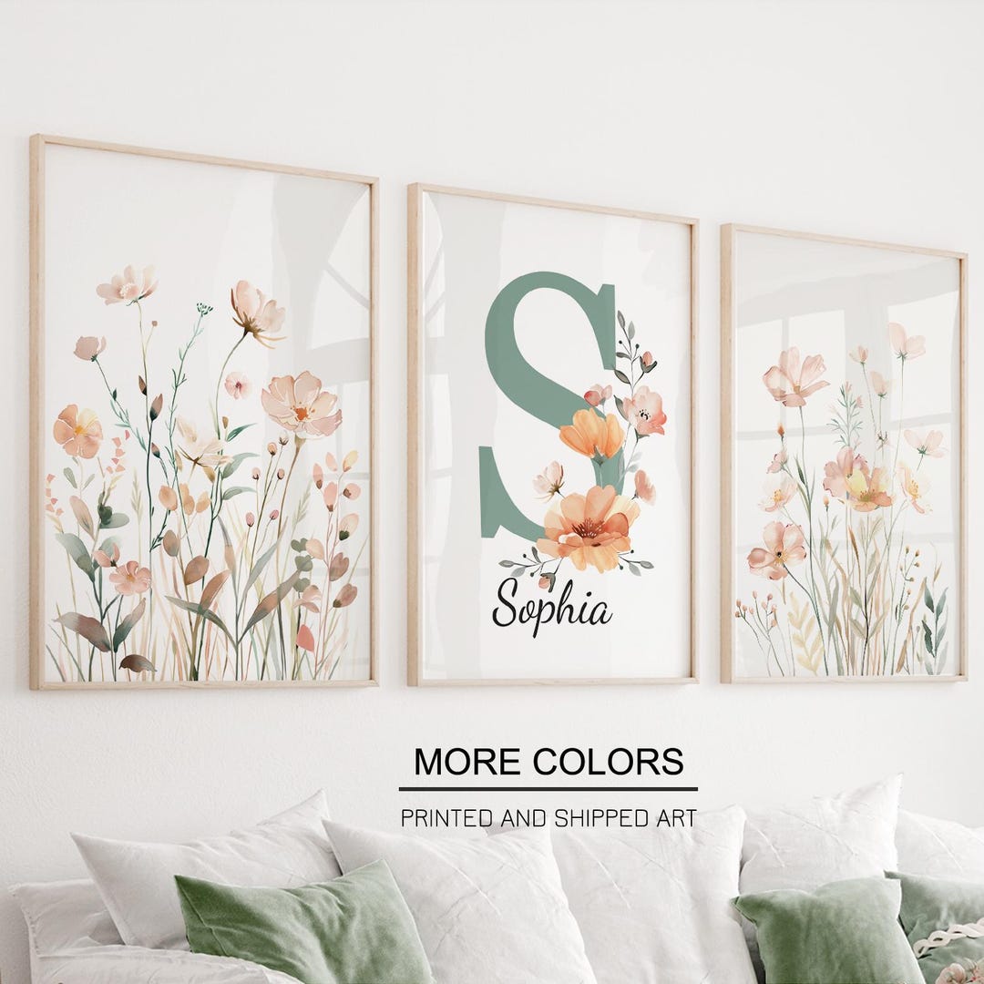 Custom Baby Name Signature Wildflower Nursery Prints, Floral Wall Art ...