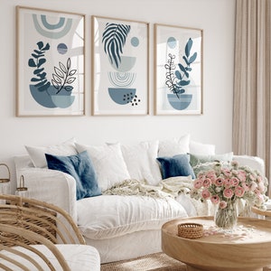 Printable Navy Blue Mid Century Modern Wall Art Set of 3 Print ...