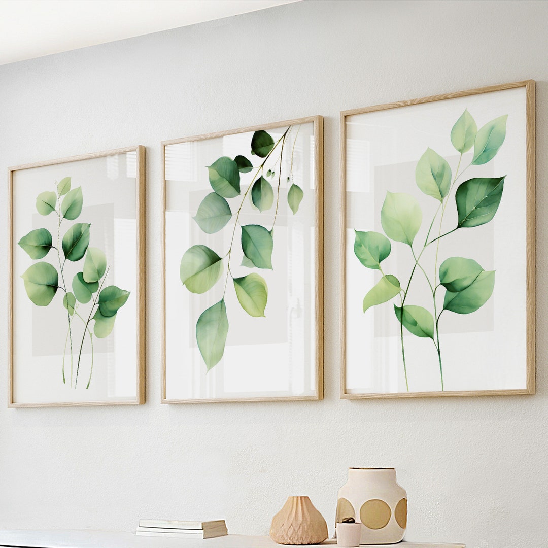 Printable Green Leaves Art Set of 3 Prints. Botanical Greenery - Etsy