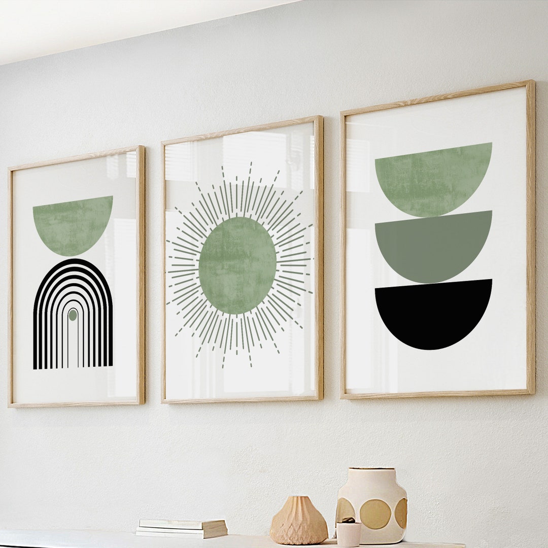 Sage Green Mid Century Modern Wall Art Set of 3 Prints. - Etsy