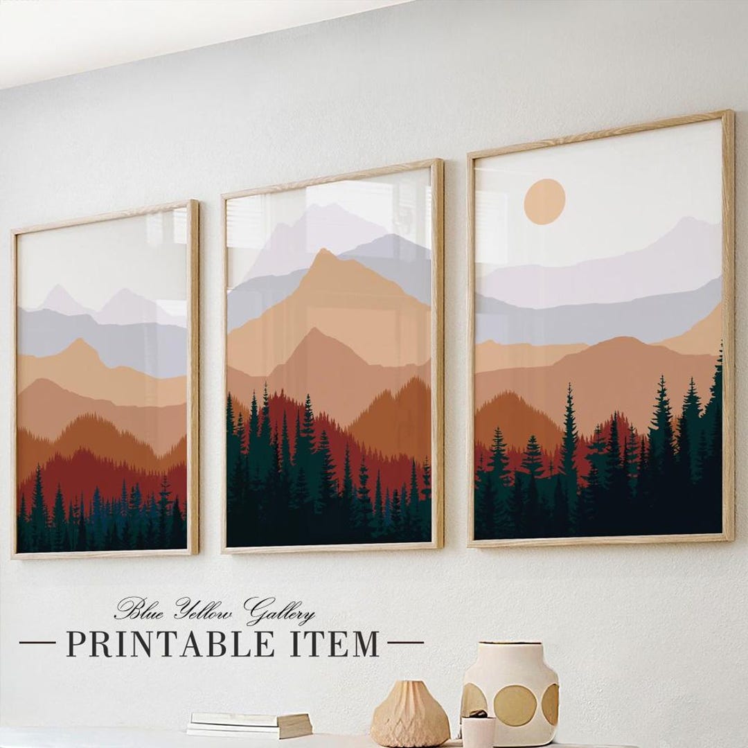 Terracotta Mountain Gallery Wall Set of 3, Livingroom Minimalist ...