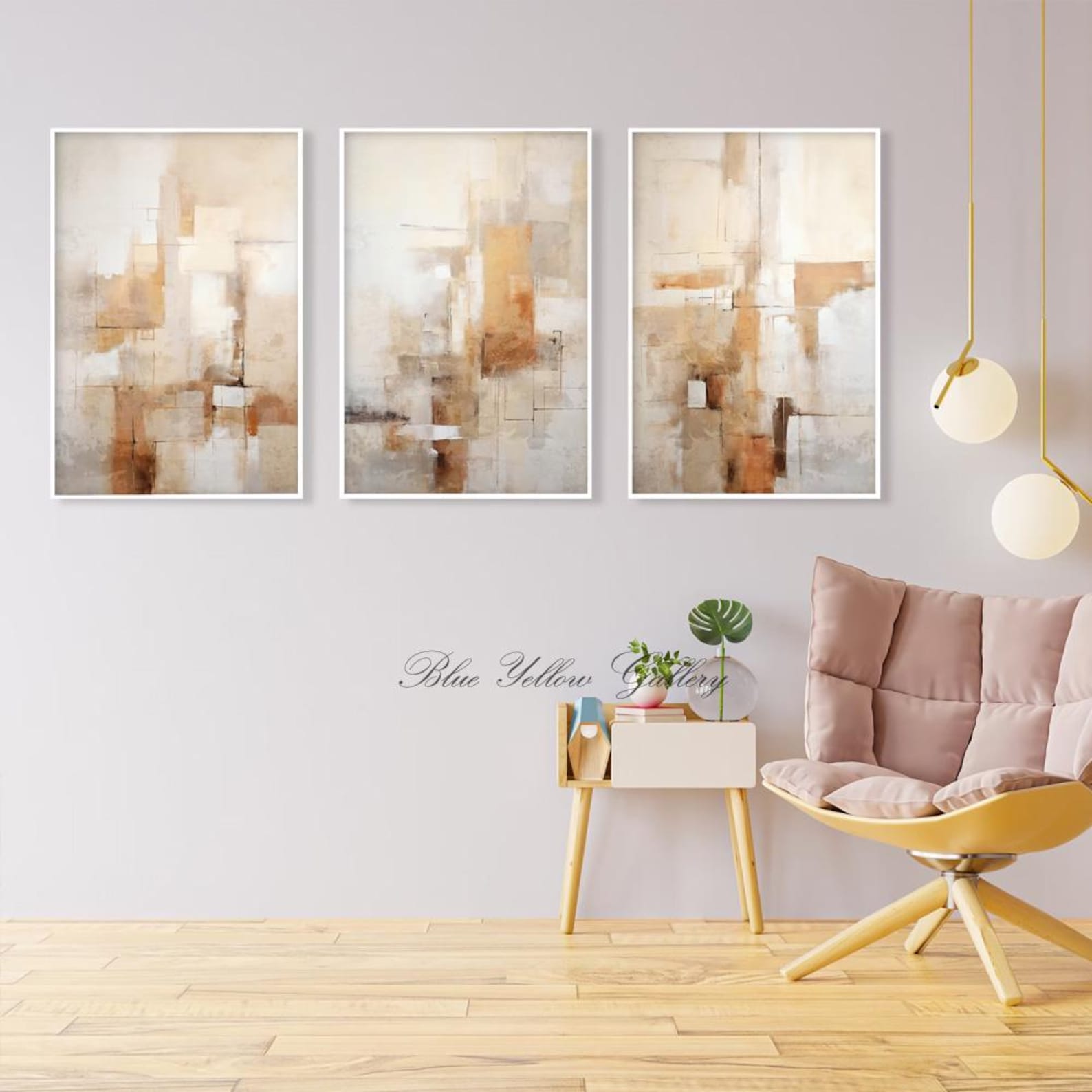 Neutral Abstract Brush Wall Art Set of 3 Prints. Pastel Terracotta ...