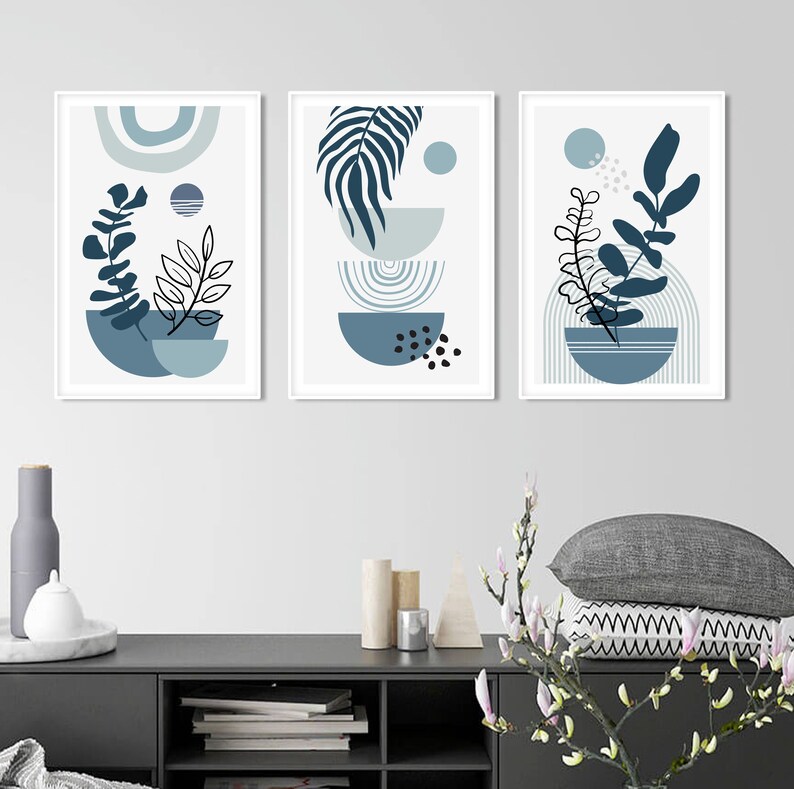 Printable Navy Blue Mid Century Modern Wall Art Set of 3 - Etsy