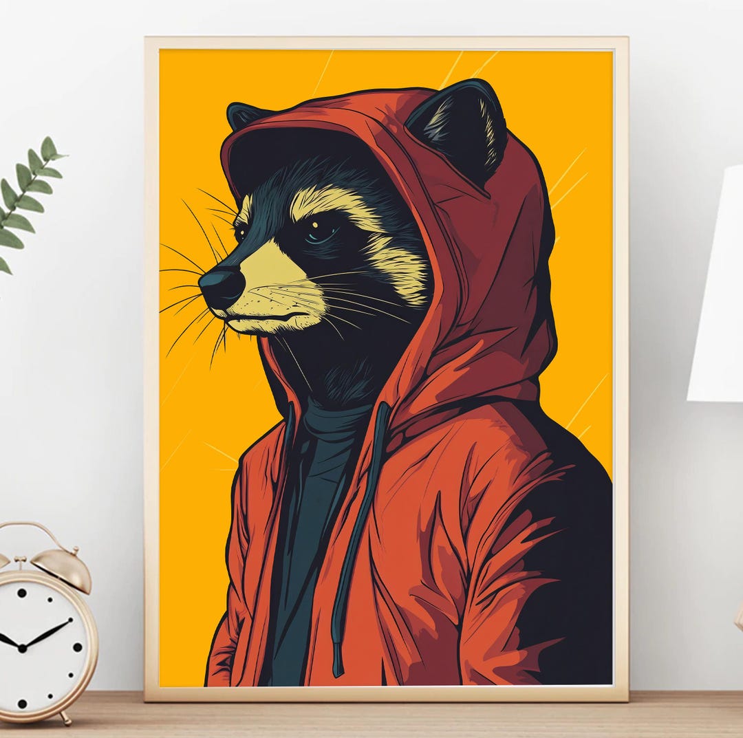 Minimal Funny Raccoon Poster, Animal Teen Room Wall Art, Funky Wall Art ...
