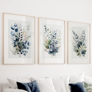 Navy Blue Botanical Bouquet Gallery Wall Set of 3 Printable Art ...