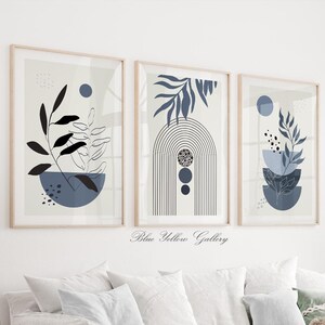 Navy Blue Mid Century Modern Wall Art Set of 3 Print. Bohemian ...