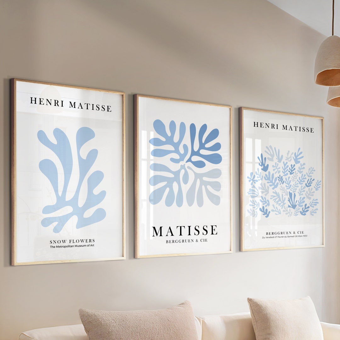 Light Blue Matisse Print, Downloadable Set of 3. Neutral Minimalist Mid ...