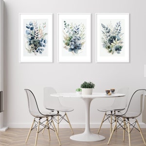 Navy Blue Botanical Bouquet Gallery Wall Set of 3 Printable Art ...
