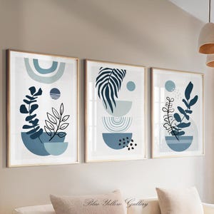 Printable Navy Blue Mid Century Modern Wall Art Set of 3 Print ...