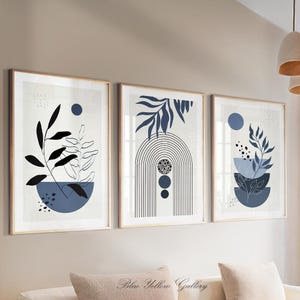 Navy Blue Mid Century Modern Wall Art Set of 3 Print. Bohemian ...