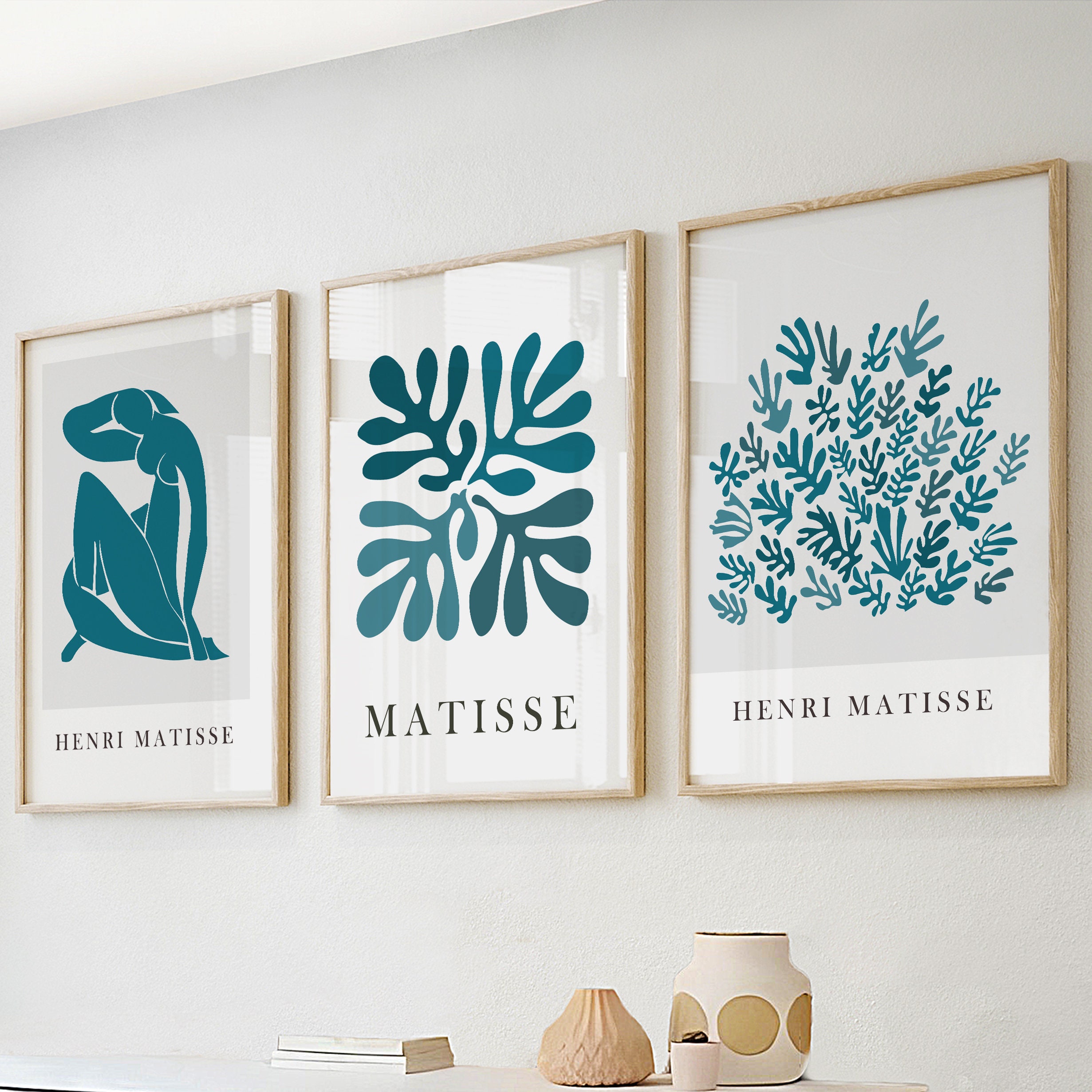 Blue Matisse Print Set of 3. Neutral Minimalist Mid Century - Etsy