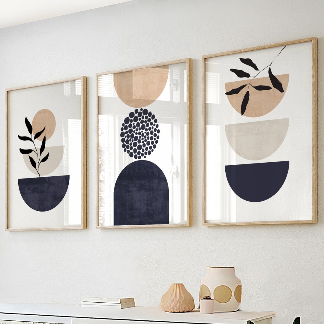 Printable Navy Blue Beige Mid Century Modern Wall Art Set of 3 - Etsy