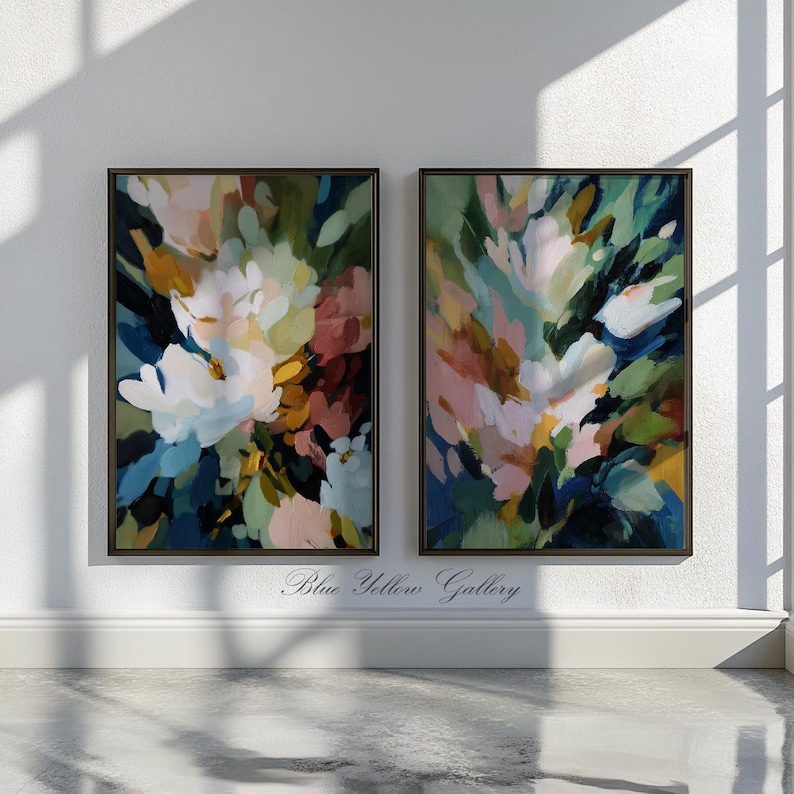 Abstract Floral Wall Art Set of 2 | Modern Botanical Paintings | Bold ...